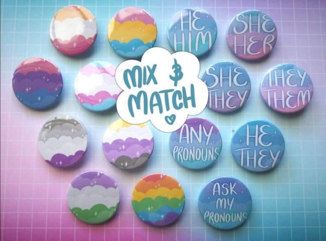 Mix and Match Pride and Pronoun Button Badges - Pastel Cloud Aesthetic ...