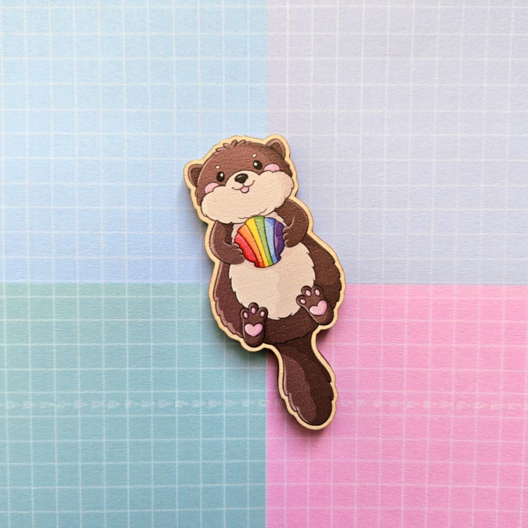 Eco Friendly Birch Wood 2.5 Inch 2.5 " Pin - Otter With Pride Shell - Etsy