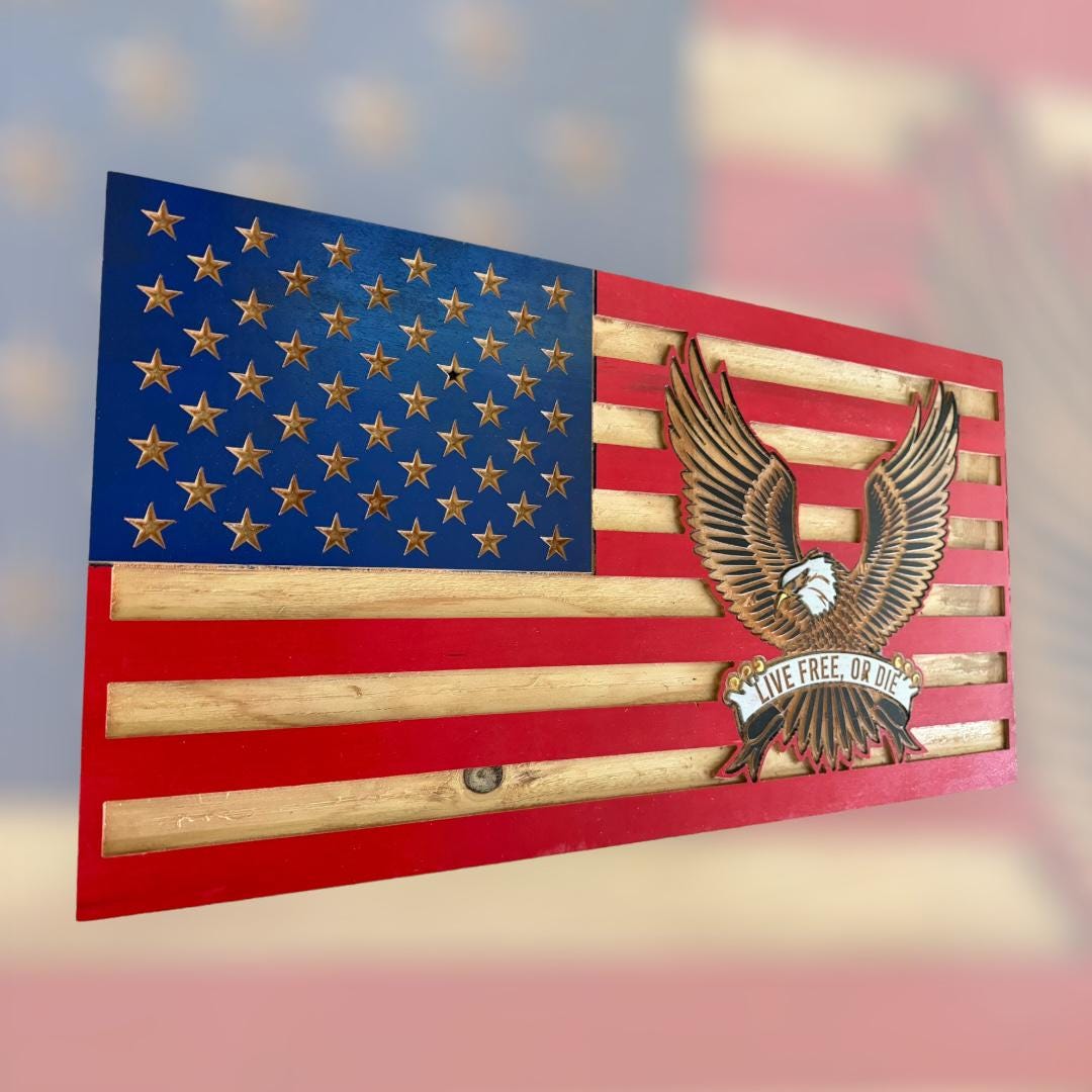 Live Free or Die Wood Flag With Eagle Gift for Birthday Retirement - Etsy