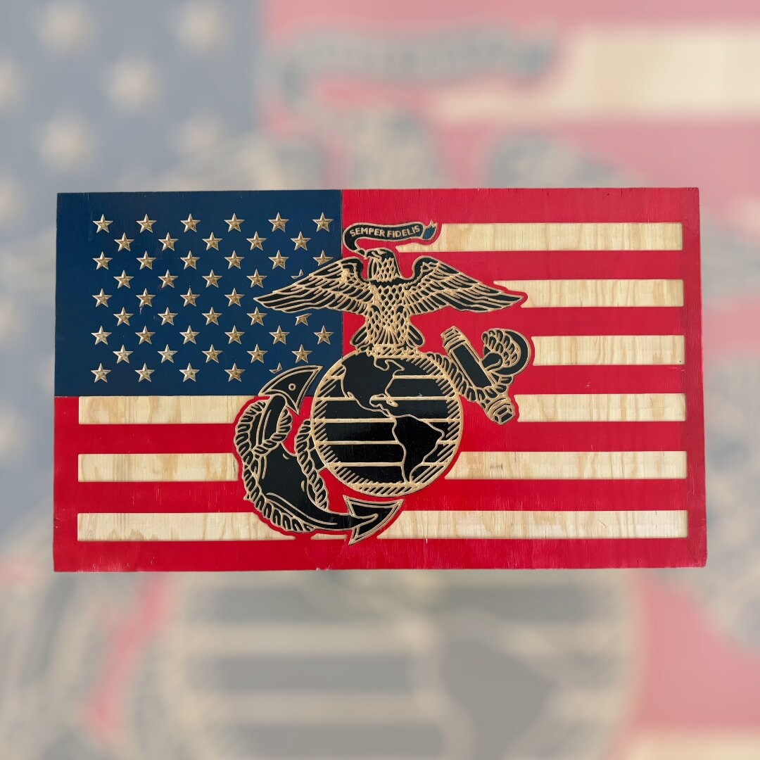Marine Corps EGA Wood Flag Retirement Gift Graduation Gift Birthday ...