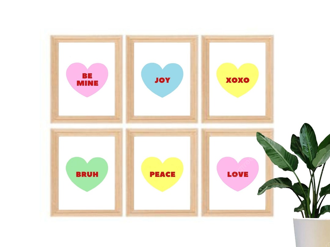 Pastel Candy Heart Valentines Printable Wall Art - Etsy
