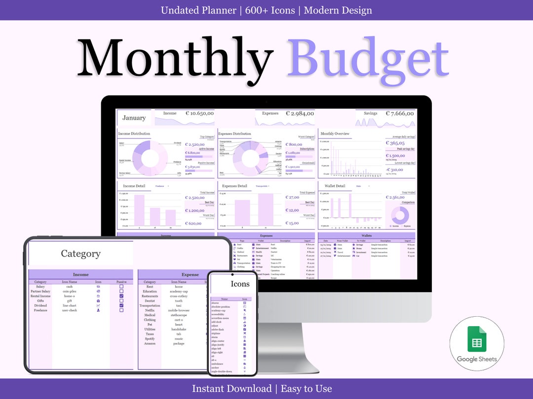 Monthly Budget Planner Monthly Budget Template Digital Budget Planner ...