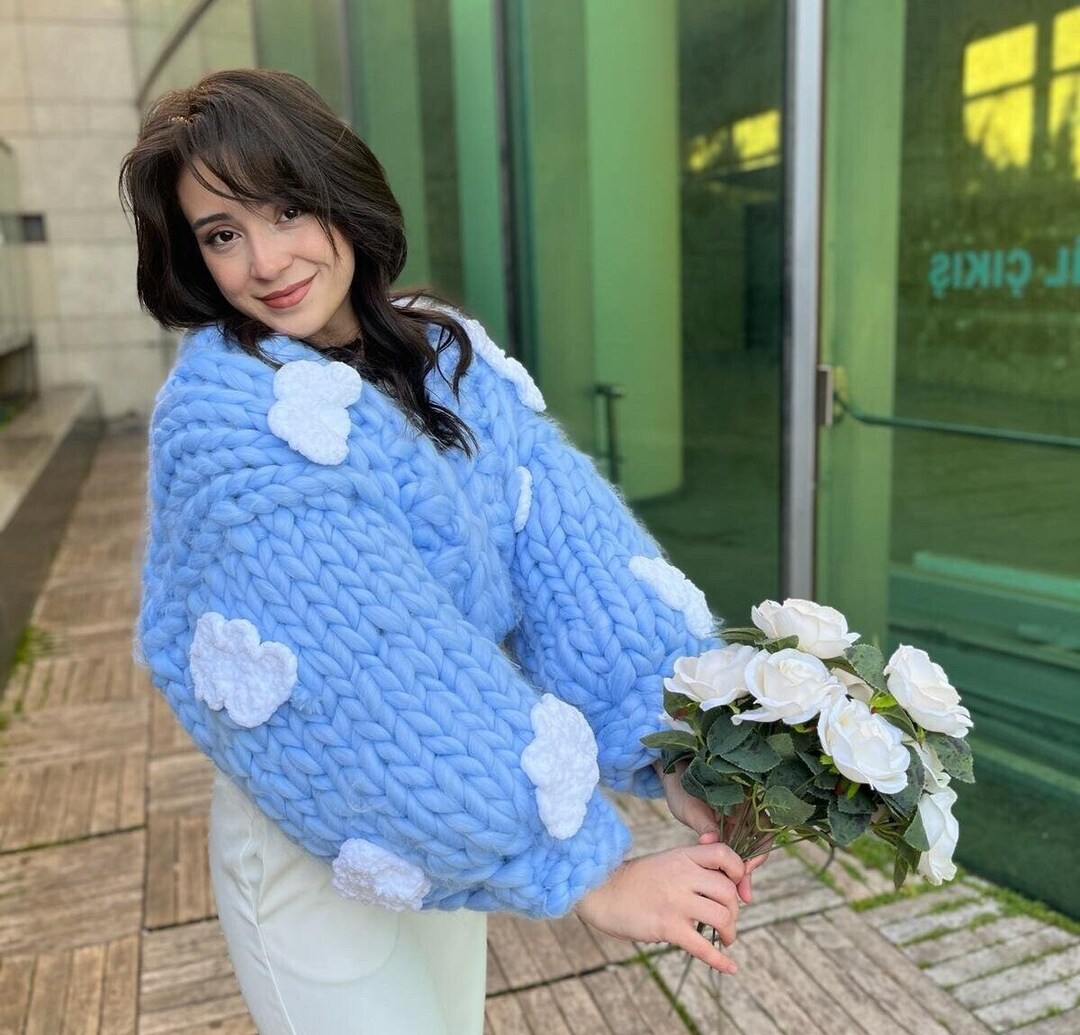 Cloud Knit Cardigan, Chunky Knit Cardigan, 3D Fluffy Clouds, Oversized ...