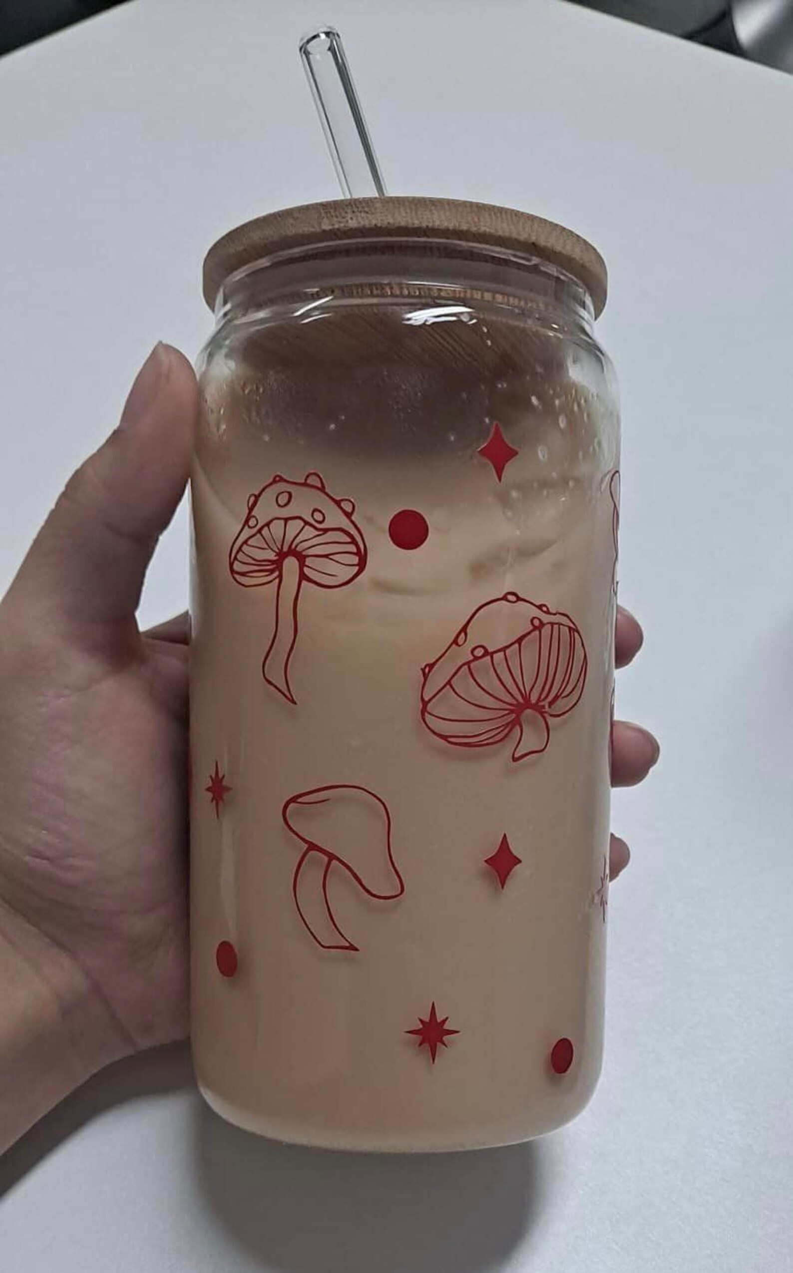 Mushroom Cup Glass | Personalized Glass Cups With Bamboo Lid ...