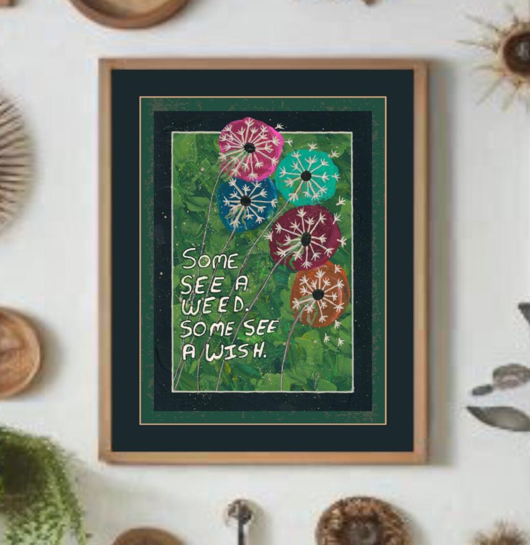 Dandelion Affirmation Art Print: Motivational Quote, Green Background ...