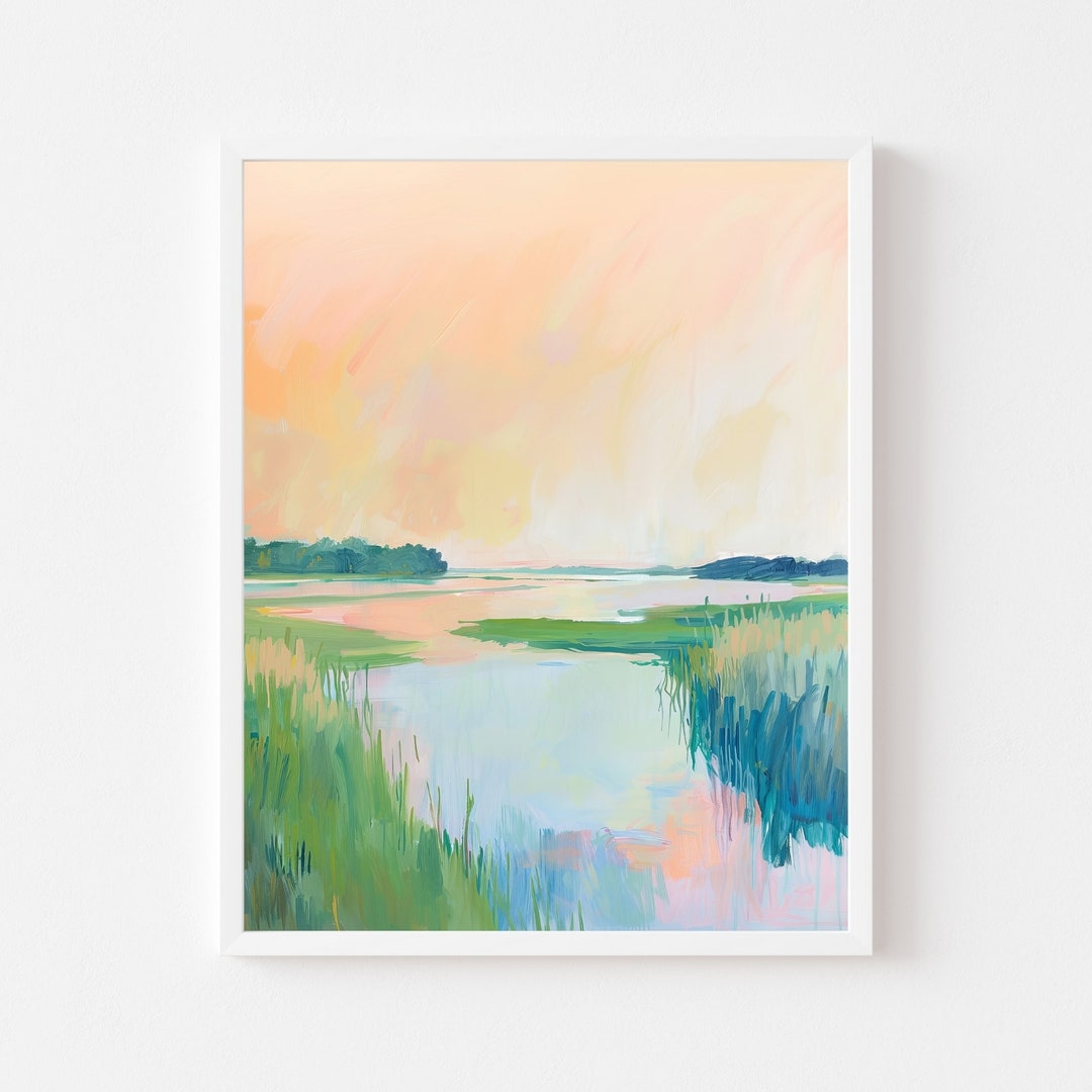 Watercolor Marsh Sunset Landscape Painting | Carolina Lowcountry Wall ...