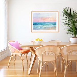 Watercolor Ocean Sunset Print: Pastel Coastal Seascape (digital ...