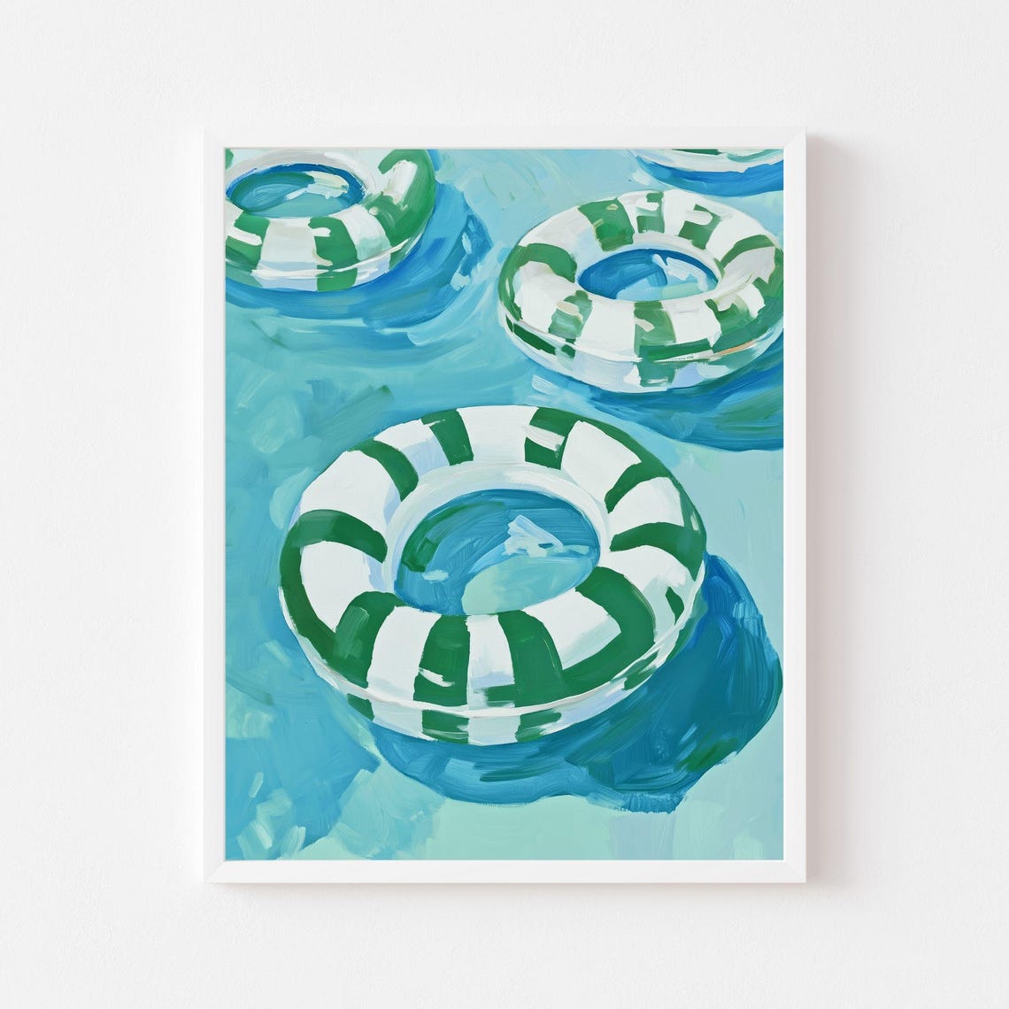 Inner Tube Painting | Green White Stripes, Summer Pool Art (digital ...
