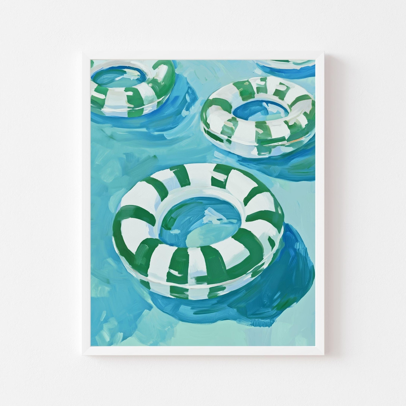 Inner Tube Painting | Green White Stripes, Summer Pool Art (digital ...