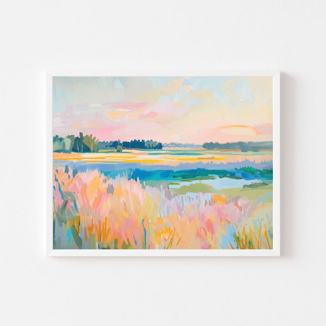 Colorful Abstract Landscape Painting | Vibrant Pastel Field Wall Art ...