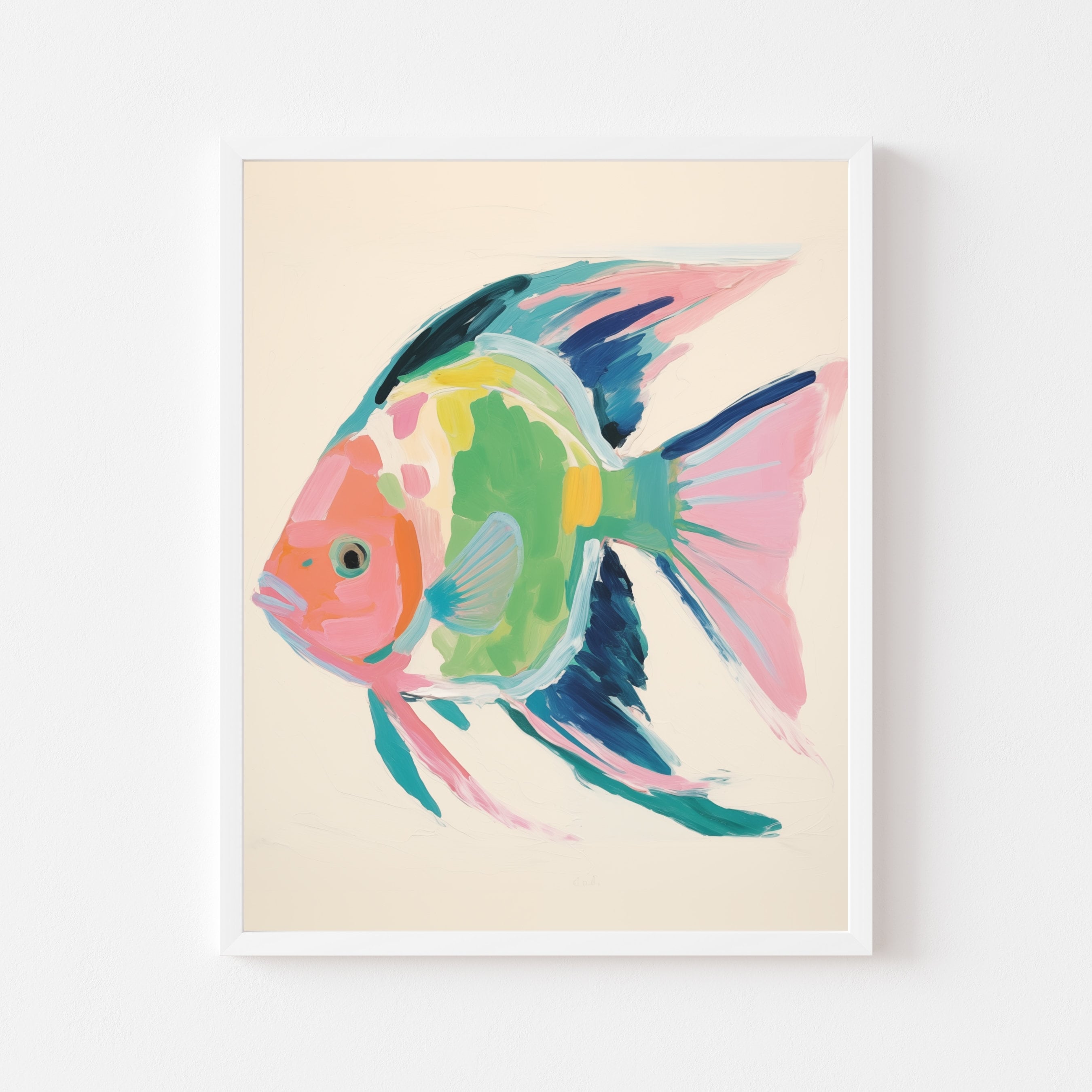 Angel Fish Painting Rainbow Ocean Art Colorful Sea Creature Coastal ...