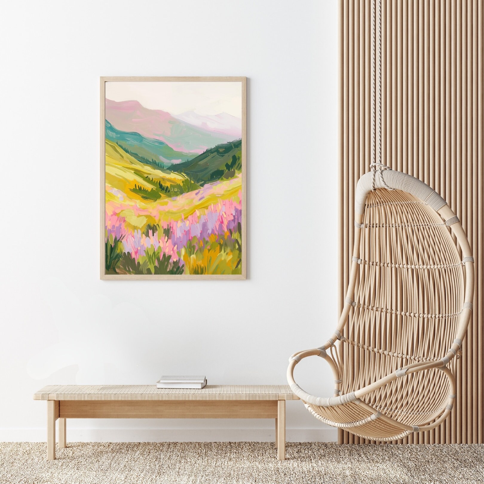 Summer Meadow Painting: Pastel Mountain Landscape Art (digital Download ...