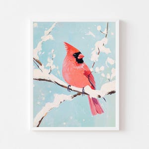 Red Cardinal Christmas Painting | Pastel Bird in Snow Wall Art Print ...