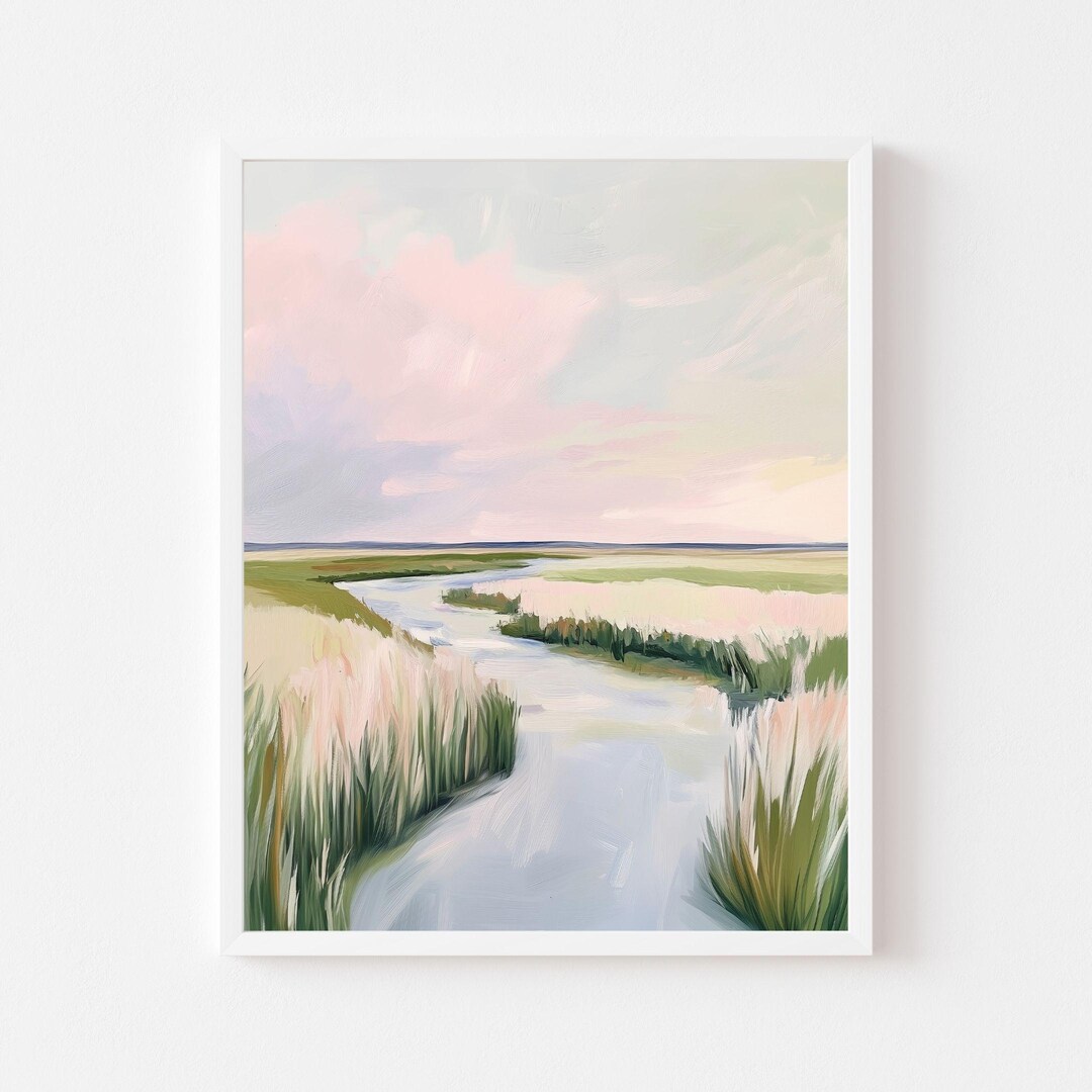 Coastal Marsh Watercolor Print: Neutral Carolina Landscape (printable ...