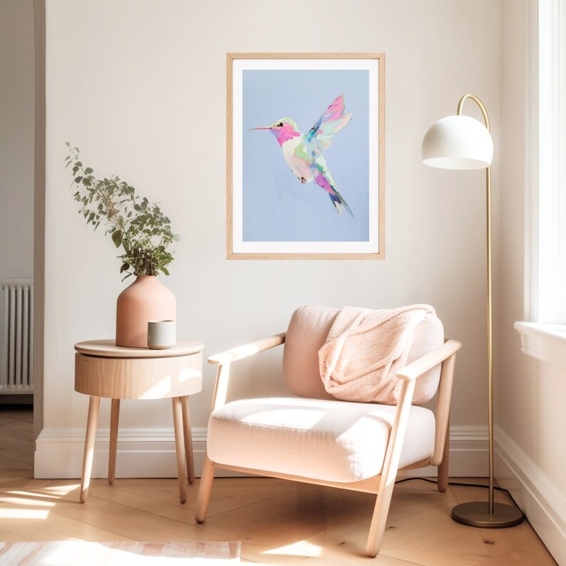 Pastel Hummingbird Art Print: Impressionist Bird Painting (digital ...