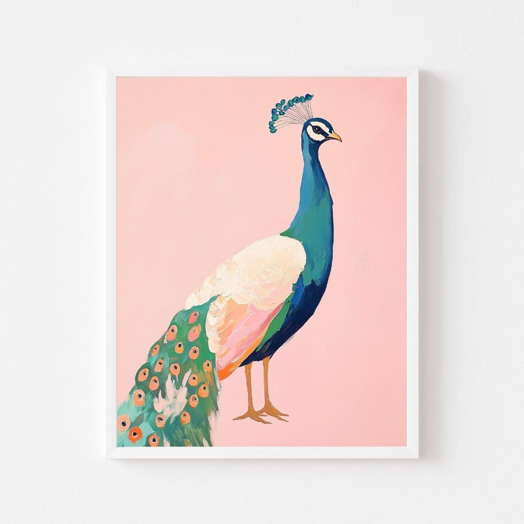 Pink Peacock Painting: Colorful Bird Portrait (digital Download) - Etsy