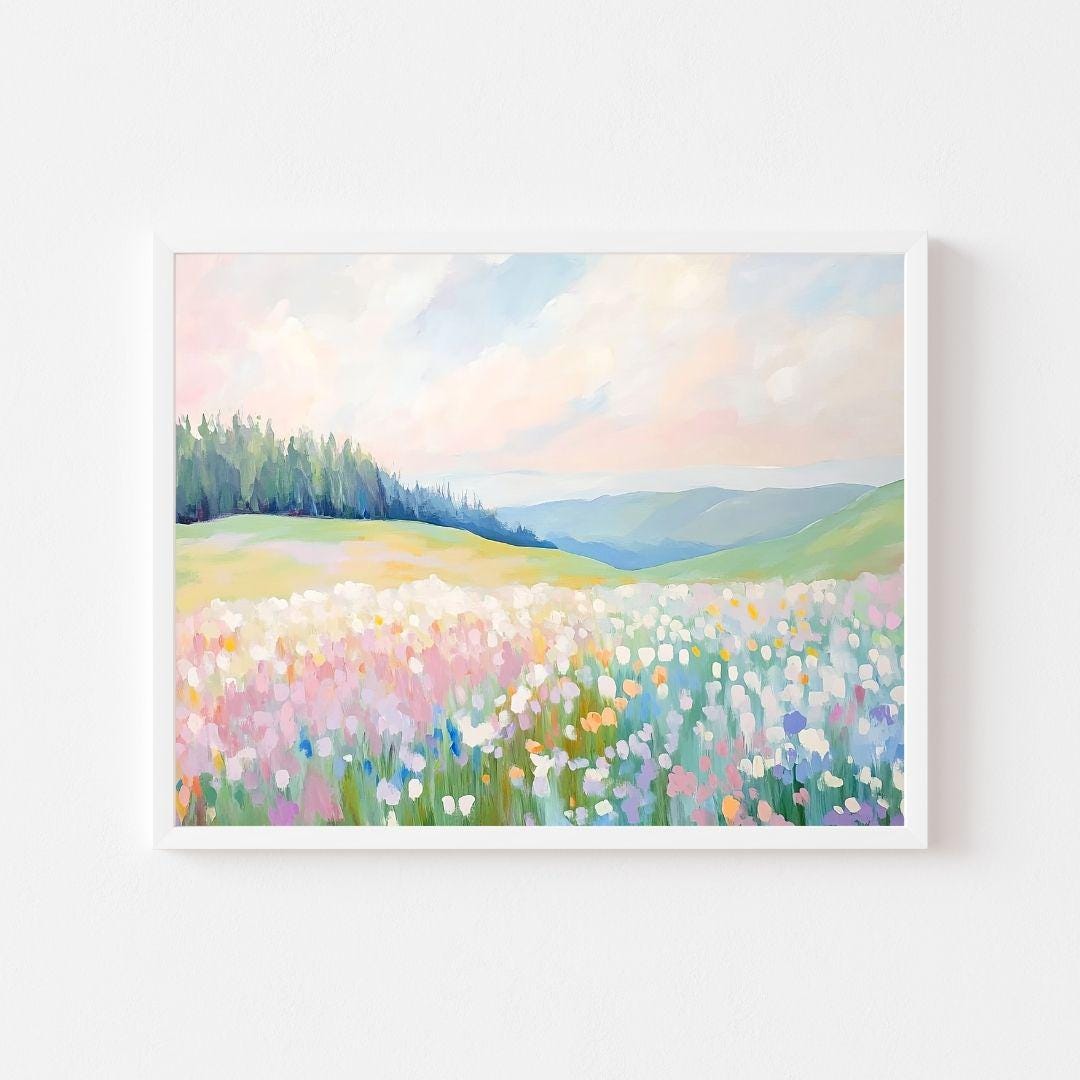 Colorful Spring Meadow Landscape Painting | Easter Flower Field Wall ...