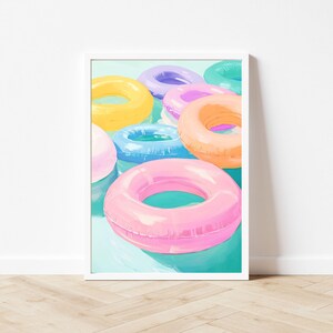 Vibrant Pool Float Painting | Fun Summer Inner Tube Wall Art Print ...