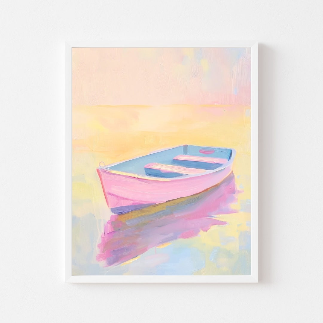 Pink Rowboat Painting: Girly Coastal Art Print (digital Download) - Etsy