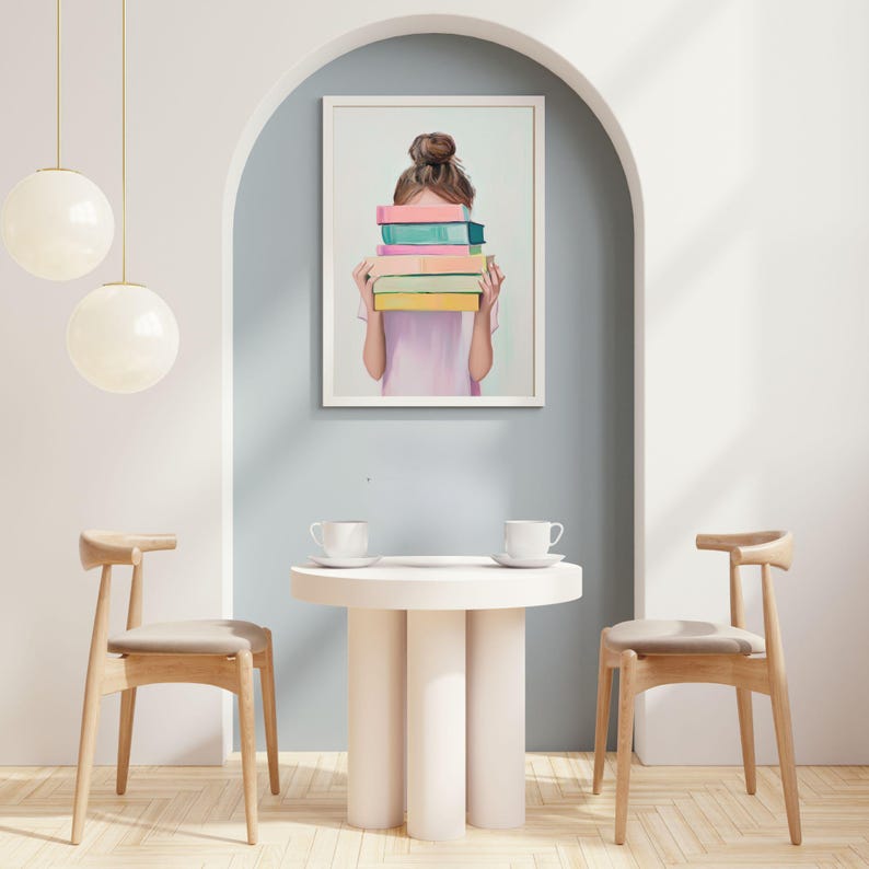 Tween Girl Reading Art Print: Pastel Colors, Classroom Library (digital ...