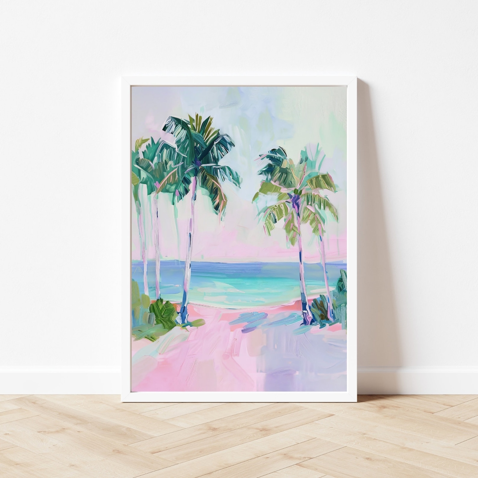 Pastel Palm Tree Sunset Print: Pink Coastal Beach Art (digital Download ...