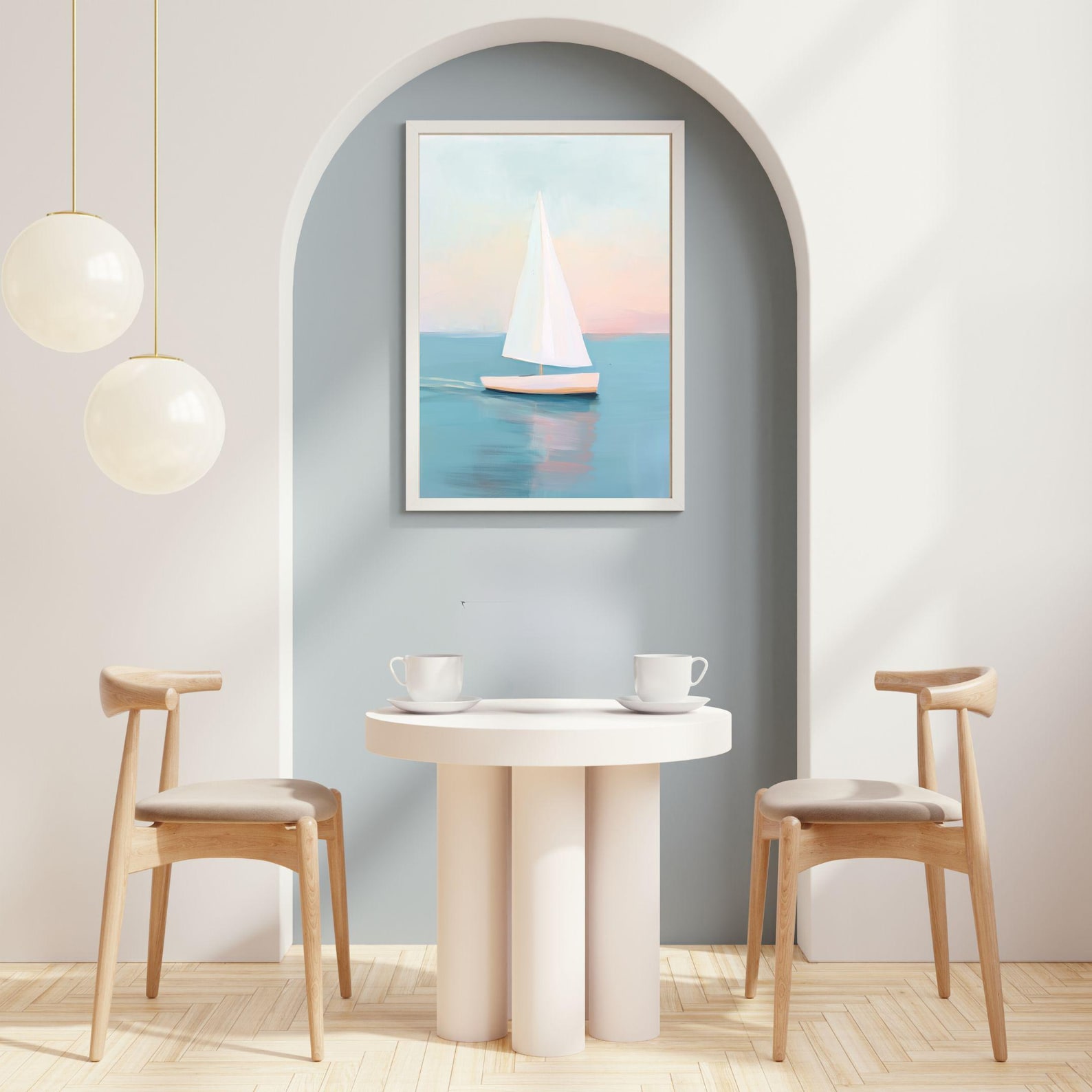 Pastel Sailboat Painting: Coastal Beach House Art (digital Download) - Etsy
