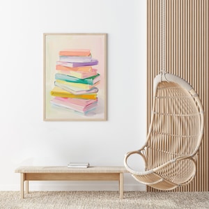 Pastel Book Stack Painting | Rainbow Reading Nook Wall Art Print ...