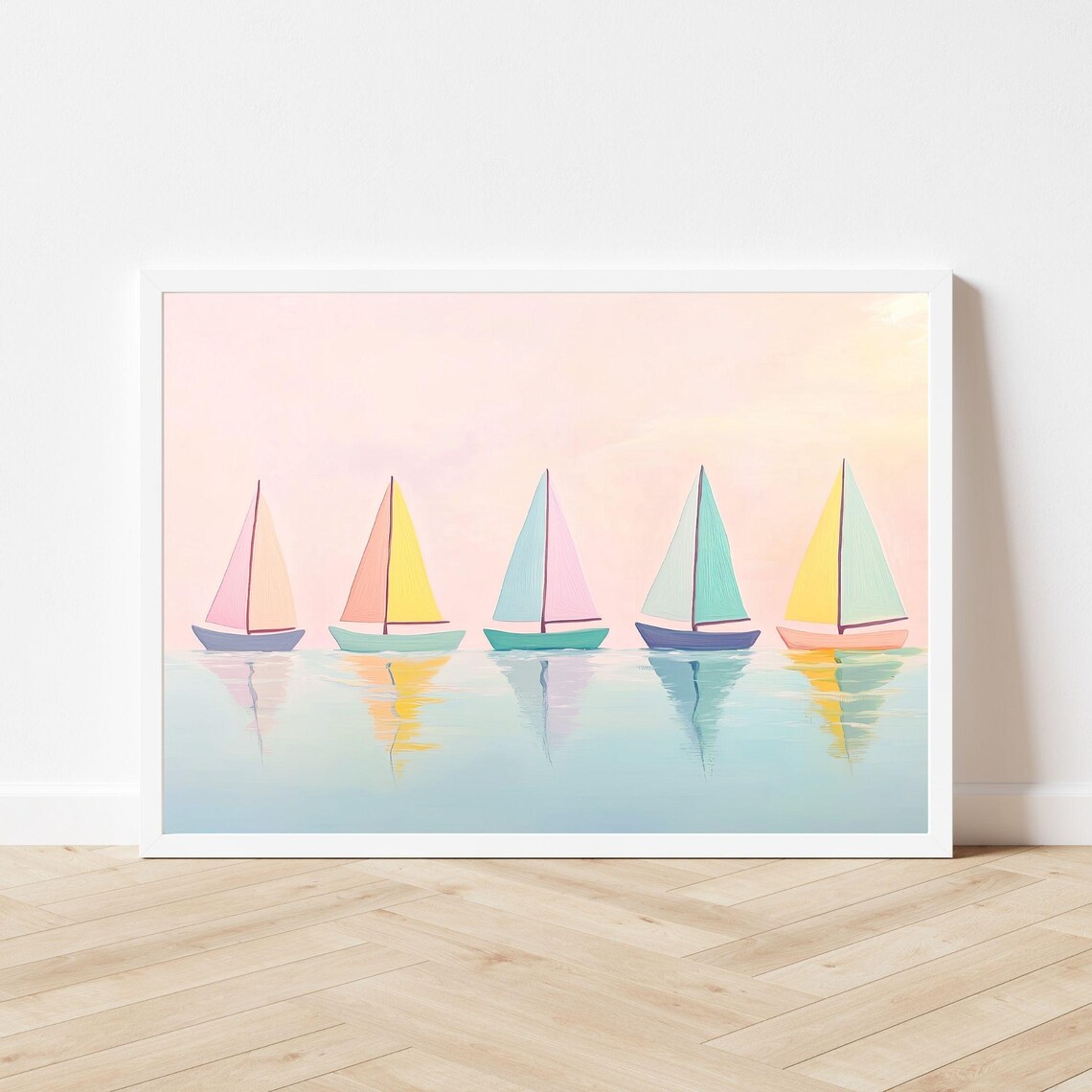 Pastel Sailboats Print: Colorful Nautical Seascape (digital Download ...