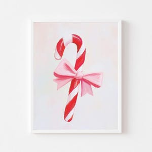 Candy Cane With Pink Bow Painting | Pastel Holiday Wall Art Print ...