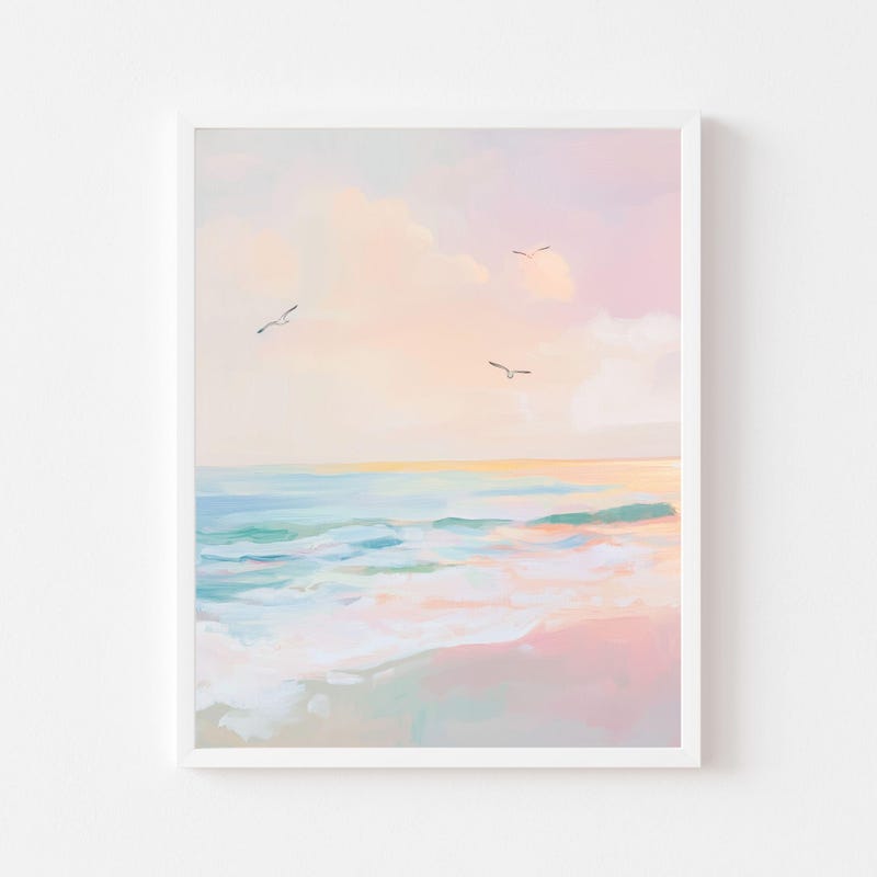 Sunset Beach With Birds - Etsy UK