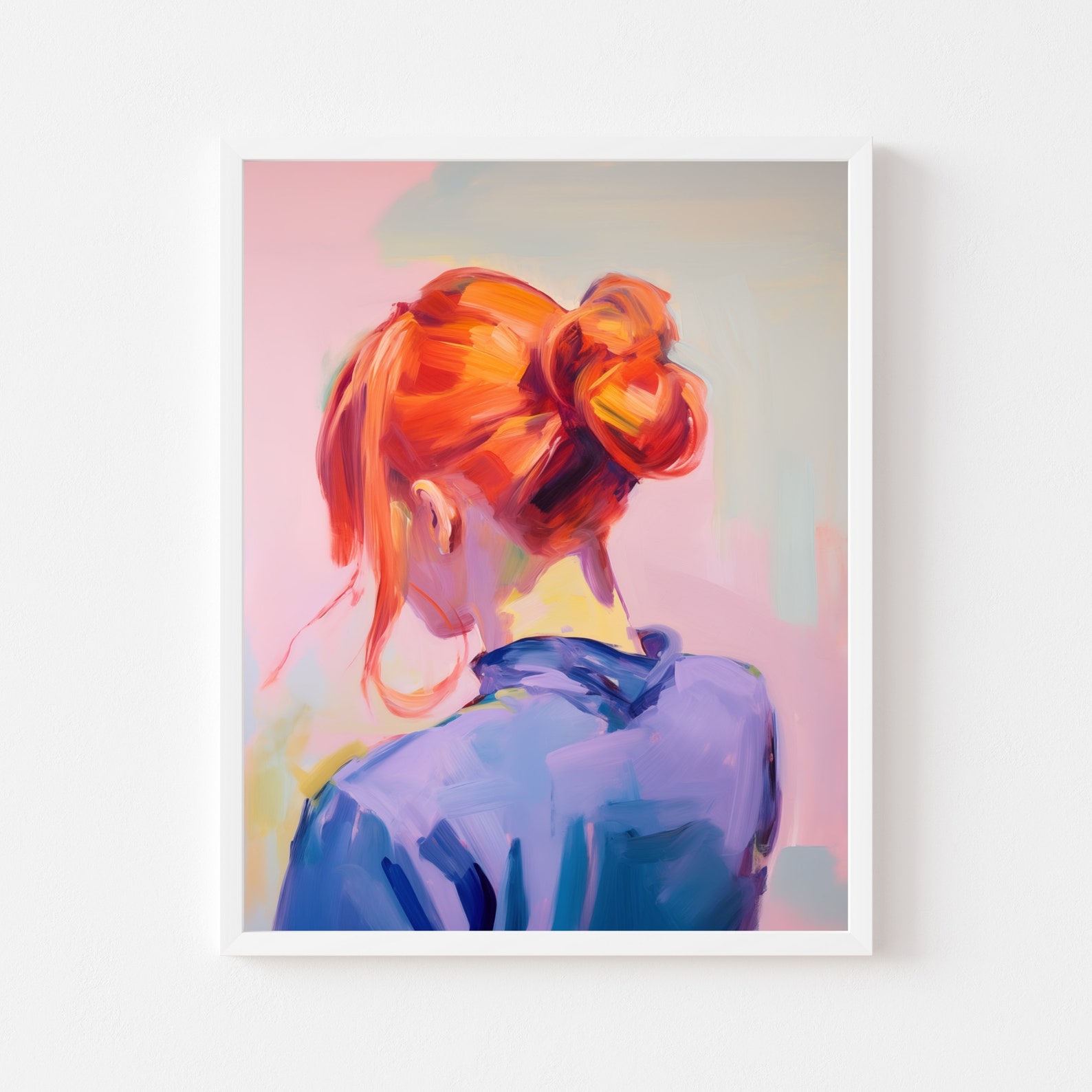 Red Haired Woman Painting Back of Head Art Print Girl Bun Portrait ...