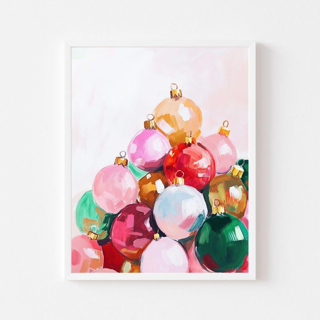 Pile of Vintage Christmas Ornaments Painting | Colorful Retro Holiday ...