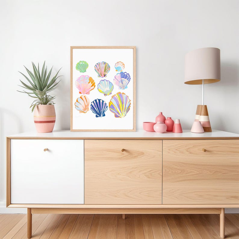 Watercolor Seashells Art Print: Colorful Coastal Wall Decor (digital ...