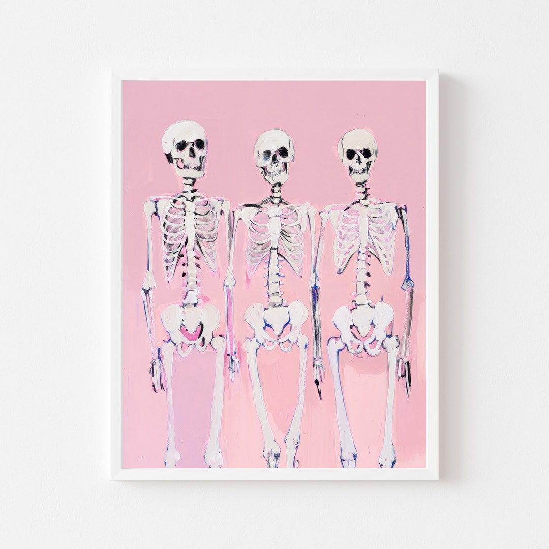 Three Skeletons Painting | Pink Halloween Art Print (digital Download ...