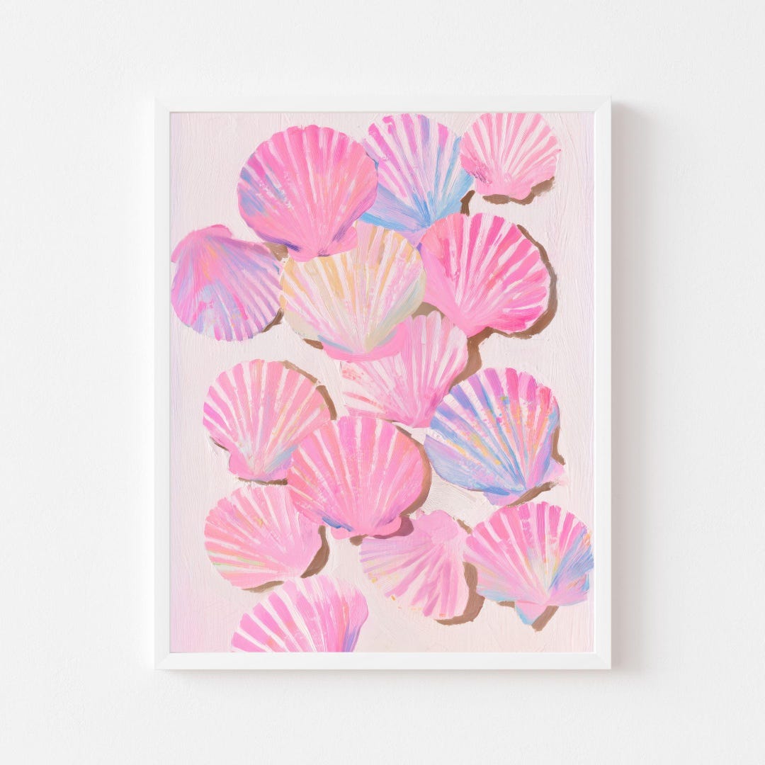 Bright Pink Seashell Print: Girly Coastal Wall Art (printable Digital ...
