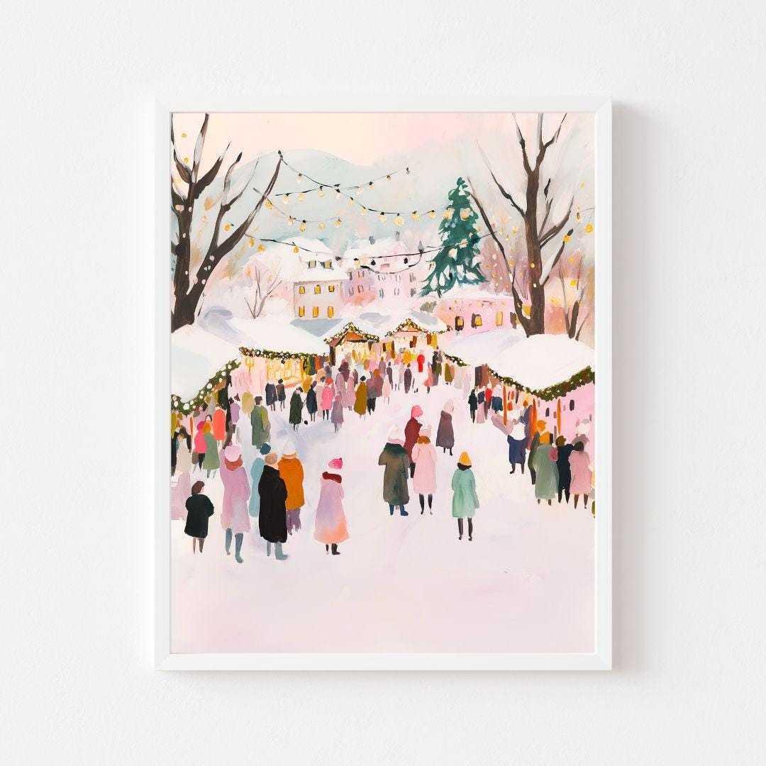 Christmas Market Painting: Festive Winter Town Art Print (digital ...