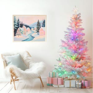 Pastel Christmas Village Print: Snowy Winter River Landscape (digital ...