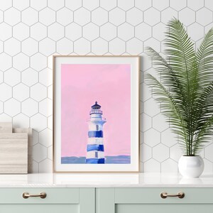 Blue Striped Lighthouse Print: Coastal Maine Wall Art (digital Download ...
