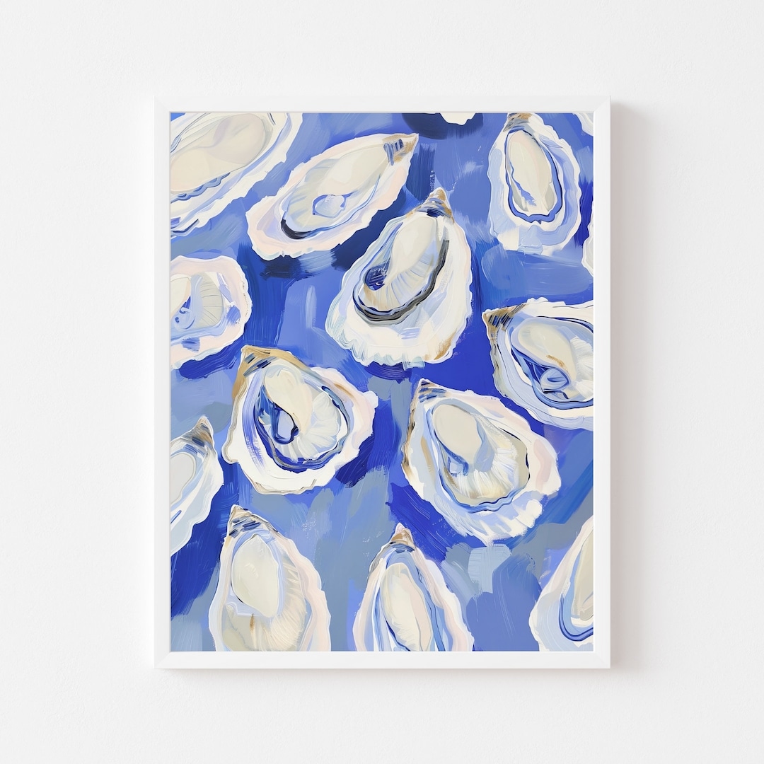 Blue Oyster Shell Painting | Abstract Coastal Beach House Wall Art ...