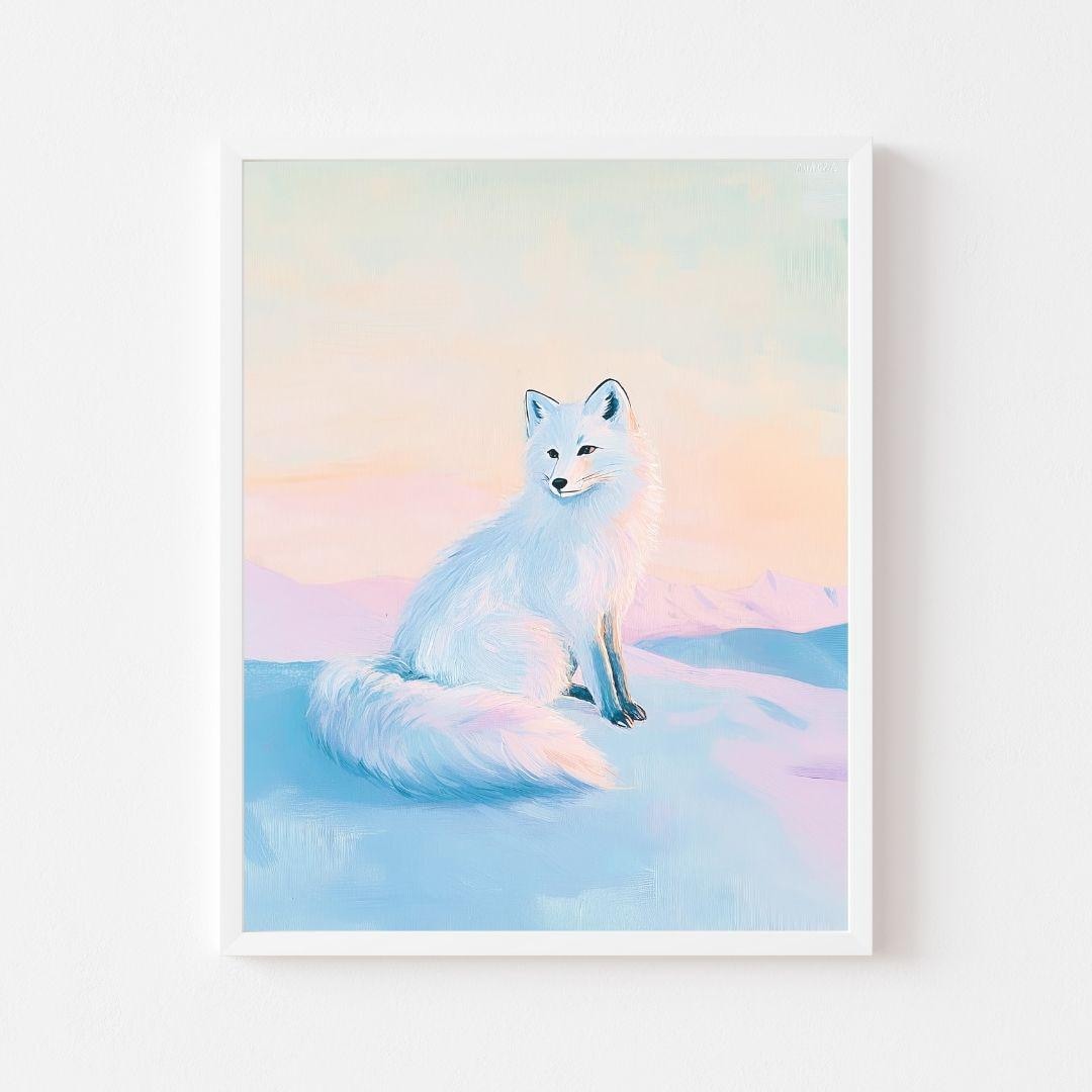 Pastel Arctic Fox Watercolor Painting: Winter Landscape Art (digital ...