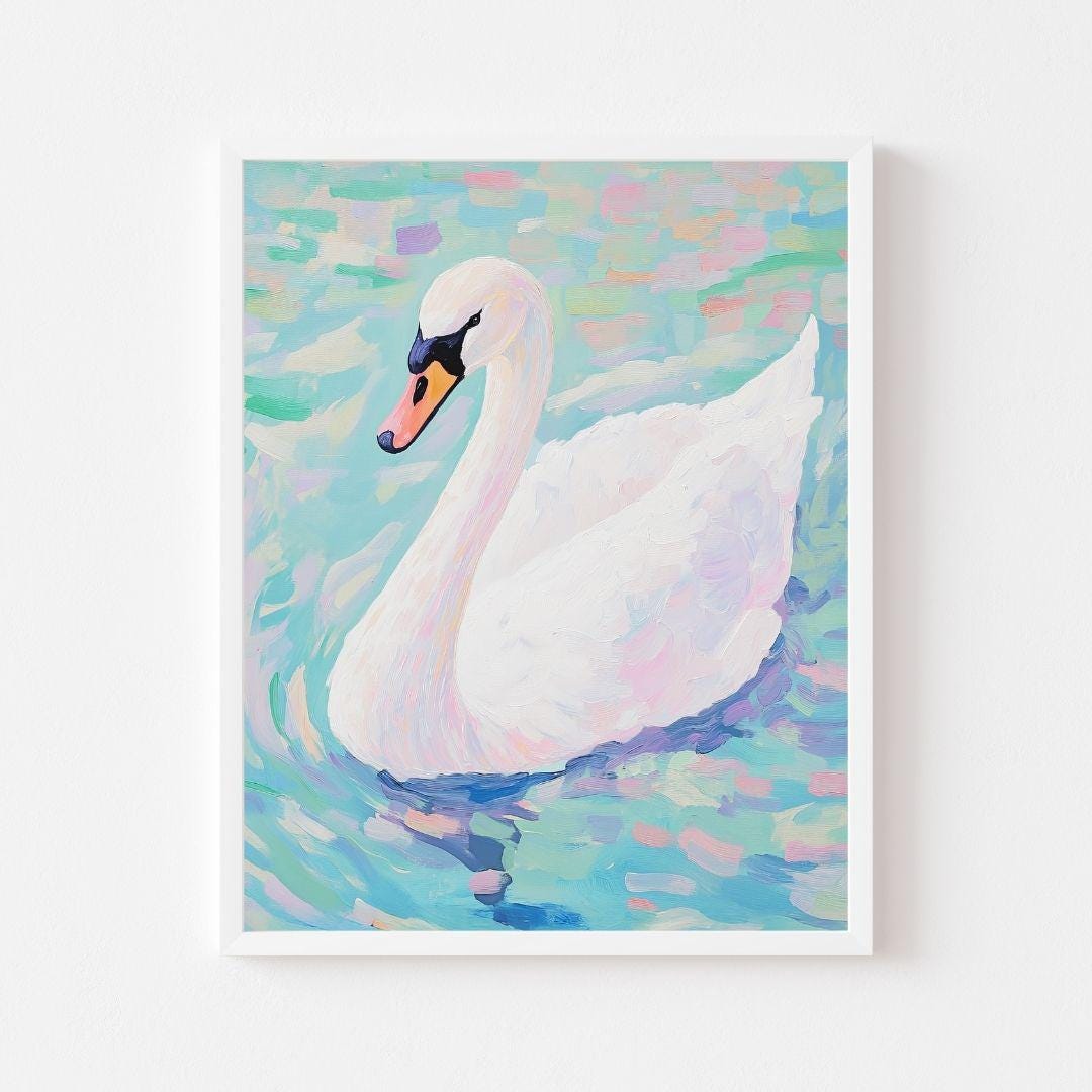 Colorful Swan Painting | Pastel Bird Wall Art Print | Girly Playroom ...