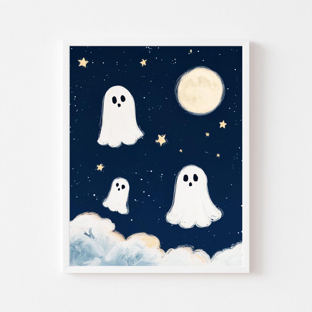 Ghosts in Night Sky Painting: Spooky Halloween Wall Art (digital ...