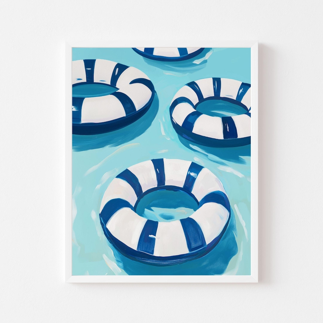 Blue Striped Inner Tube Print: Beach House Wall Art (printable Digital ...