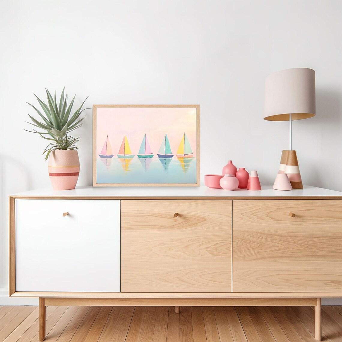 Pastel Sailboats Print: Colorful Nautical Seascape (digital Download ...