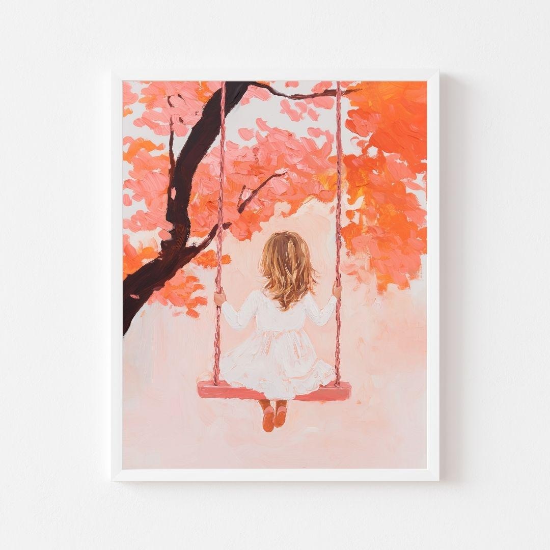 Autumn Tree Swing Girl Art Print: Whimsical Fall Decor (digital ...