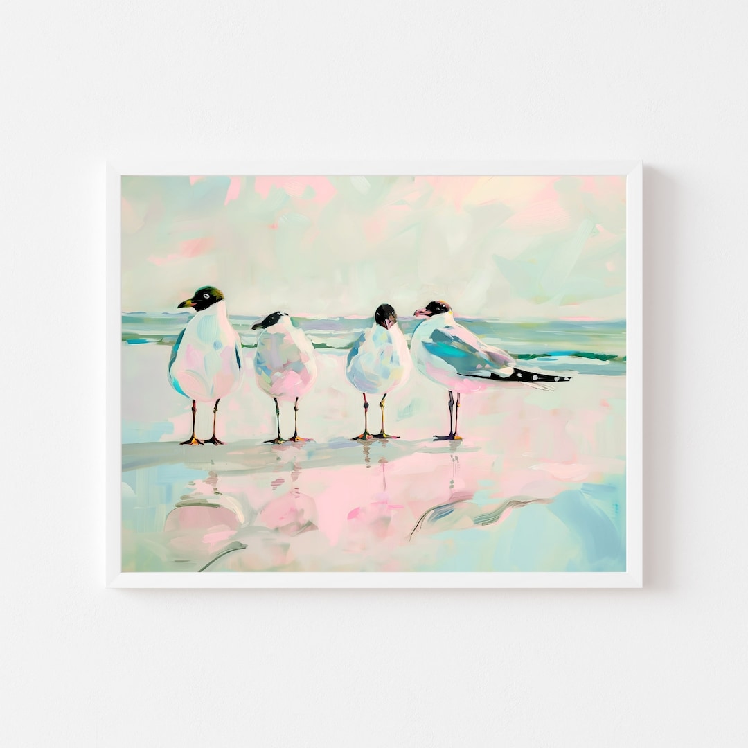 Colorful Seagull Painting | Coastal Shore Bird Wall Art Print | Beach ...