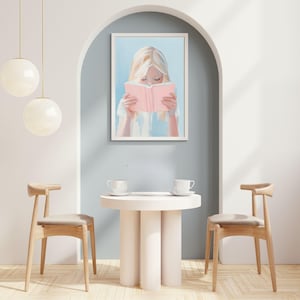 Tween Girl Reading Pink Book Wall Art Print | Blue Book Lover Painting ...