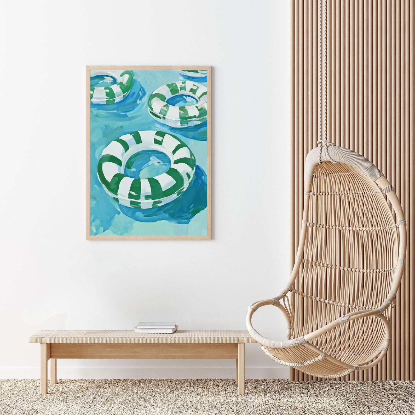 Inner Tube Painting | Green White Stripes, Summer Pool Art (digital ...