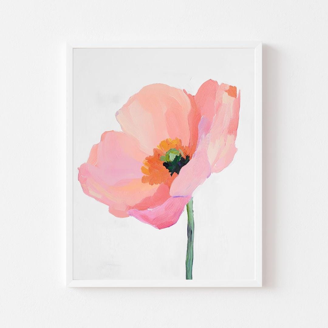 Pink Poppy Painting: Pastel Floral Wall Art (digital Download) - Etsy