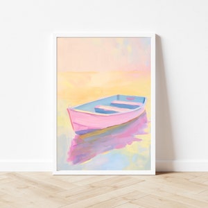 Pink Rowboat Painting: Girly Coastal Art Print (digital Download) - Etsy